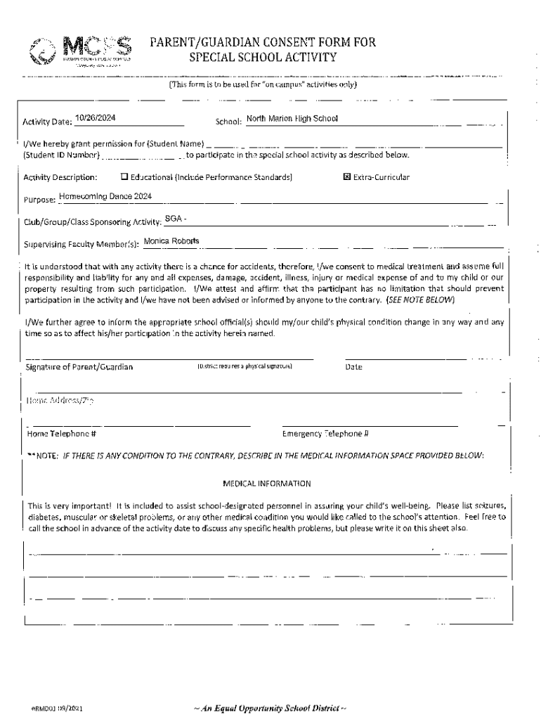 Fillable Online Consent Form for Special School Activity Fax Email Print - pdfFiller