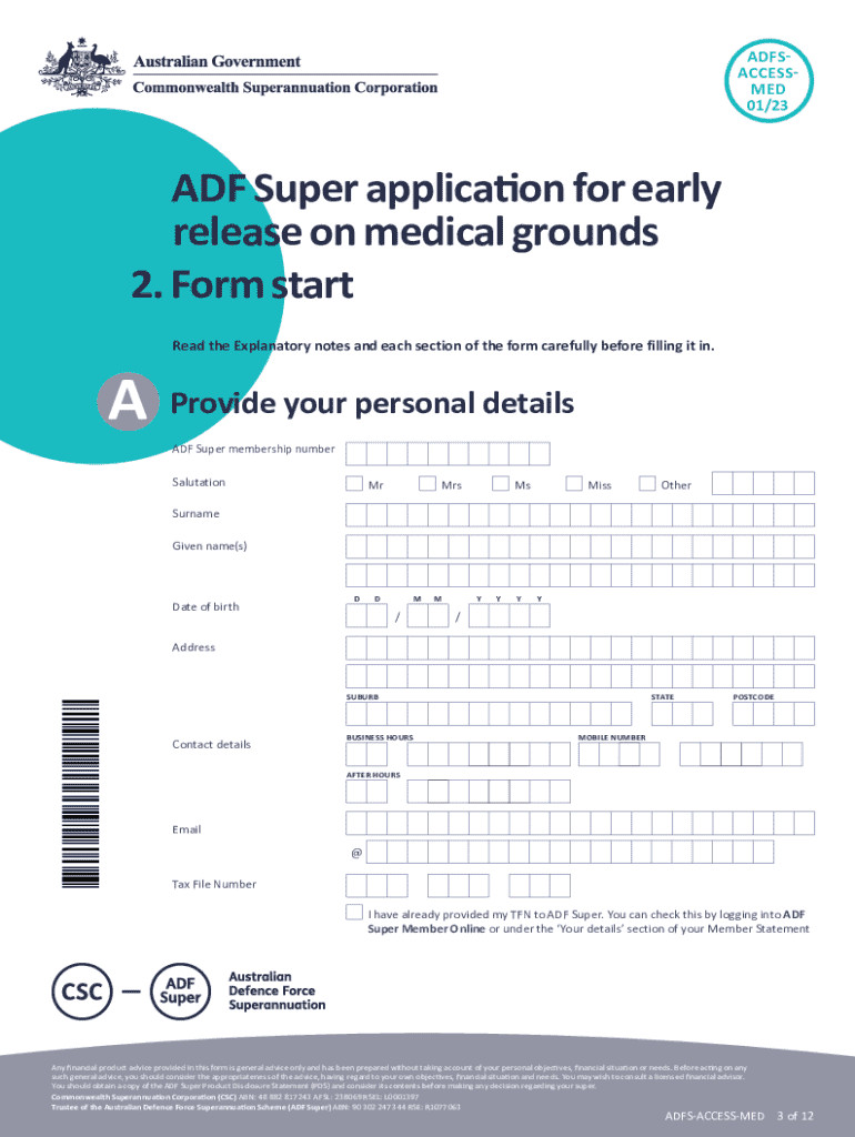 Fillable Online Adf Super Application for Early Release on Medical ...