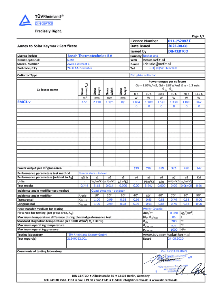 Fillable Online Solar Keymark Certificate Fax Email Print - pdfFiller