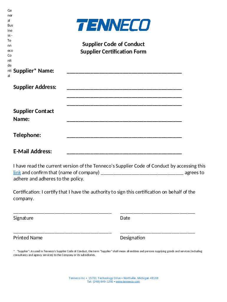 Supplier Certification Doc Template | pdfFiller