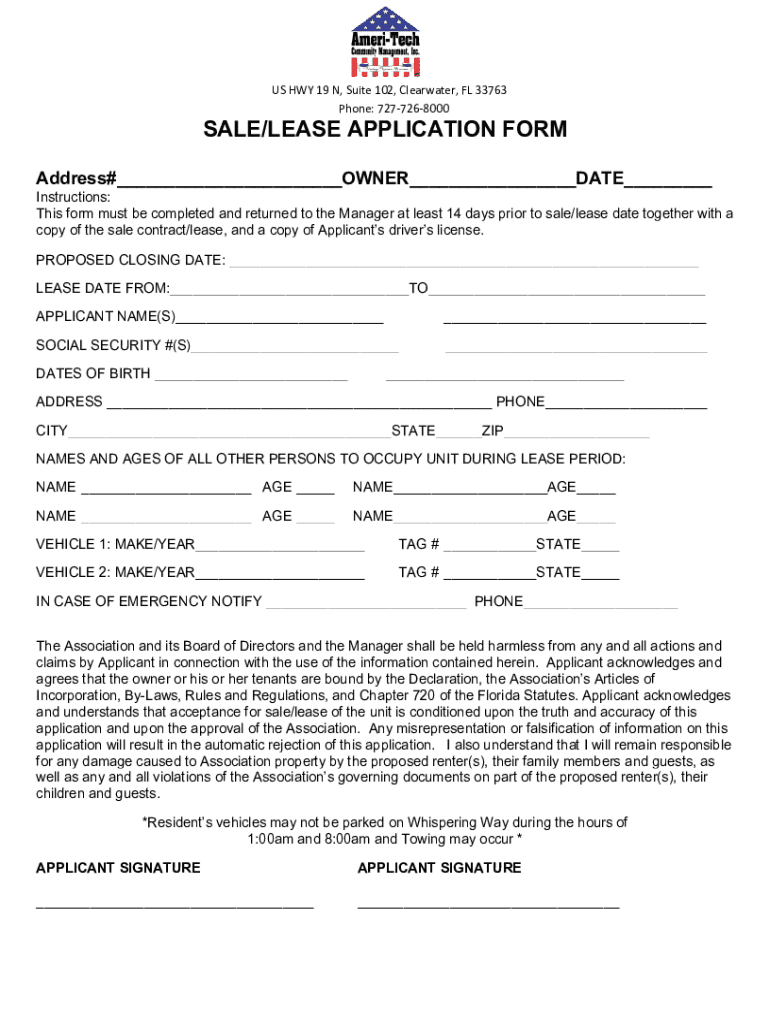 Fillable Online Sale/lease Application Form Fax Email Print - pdfFiller