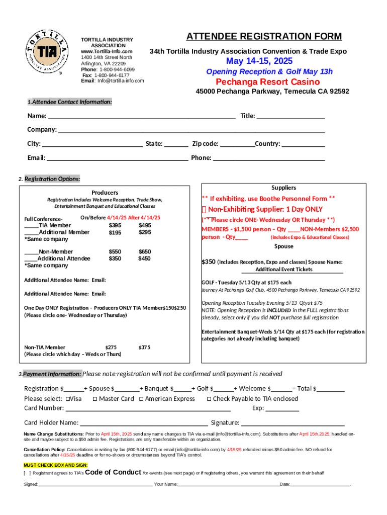 Attendee Registration Doc Template | pdfFiller