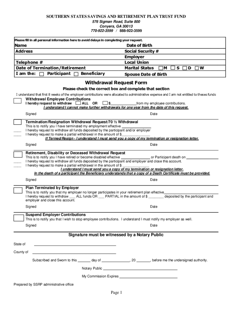 Fillable Online Southern States Savings and Retirement Plan Trust Fund ...
