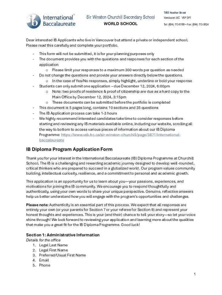 Fillable Online International Baccalaureate Diploma Programme ...