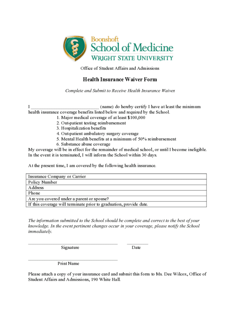 Fillable Online Health Insurance Waiver Form Fax Email Print - pdfFiller