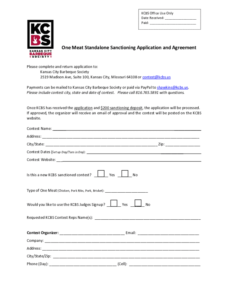 Fillable Online One Meat Standalone Sanctioning Application Fax Email ...