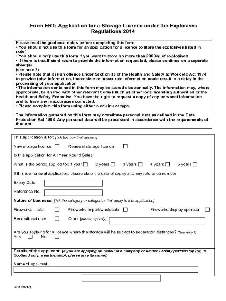 Fillable Online Application for a Storage Licence Under the Explosives ...