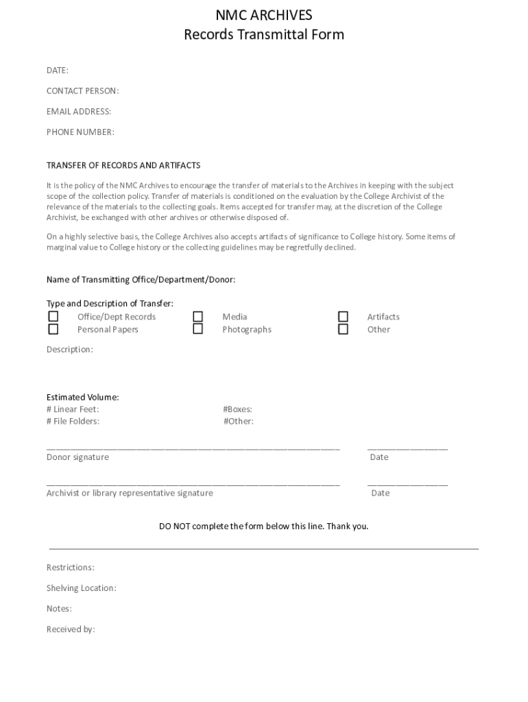 Fillable Online Records Transmittal Form Fax Email Print - pdfFiller