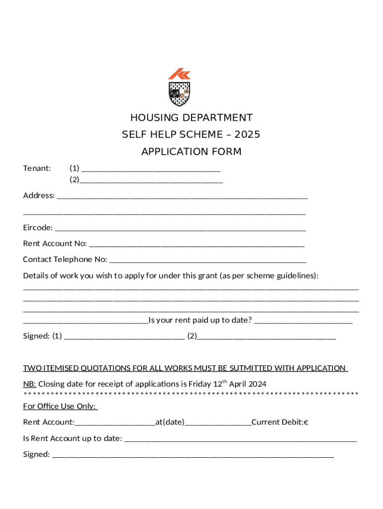 Self Help Scheme - 2025 Application Doc Template | pdfFiller