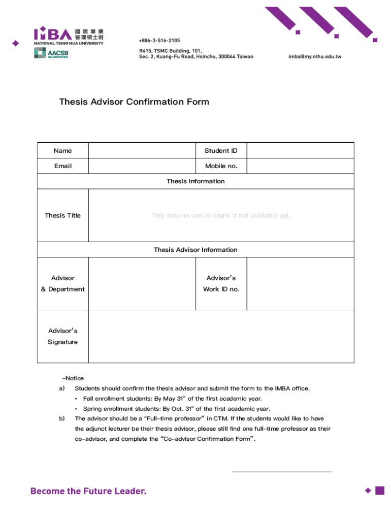 Fillable Online Thesis Advisor Confirmation Form Fax Email Print - pdfFiller