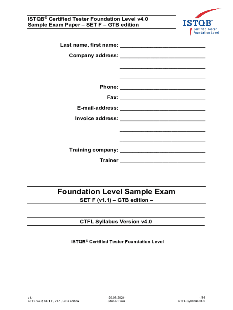 Fillable Online Istqb® Certified Tester Foundation Level V4.0 Sample ...
