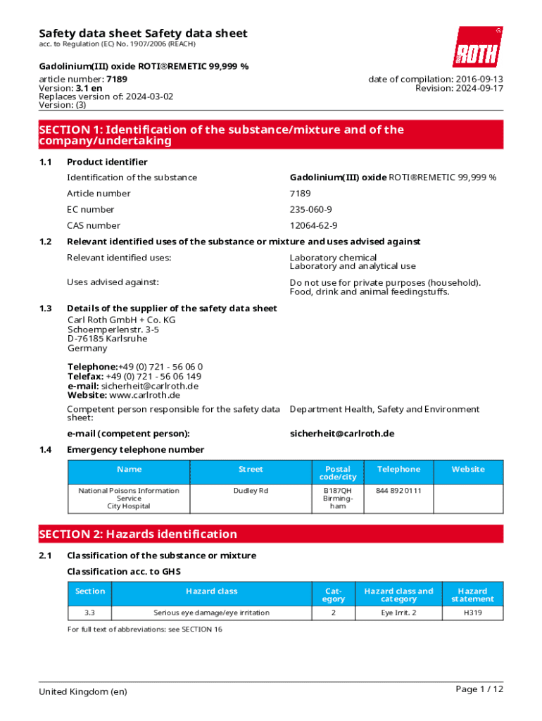 Fillable Online Safety Data Sheet According to Regulation (ec) No. 1907 ...