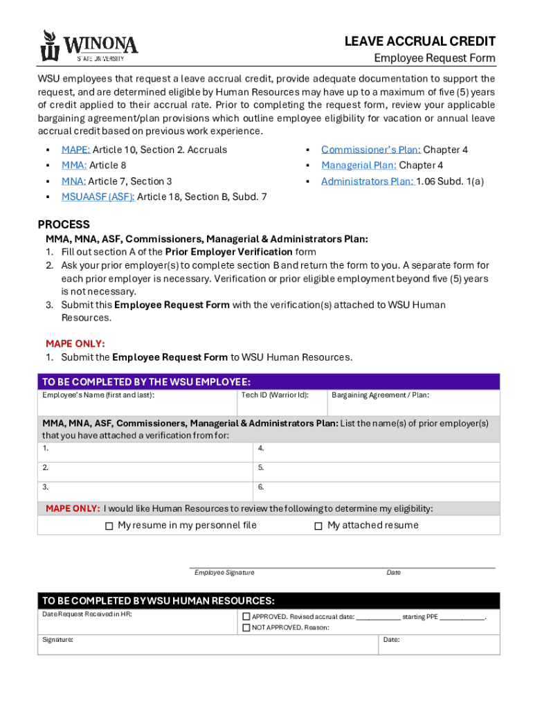 Fillable Online Employee Request Form for Leave Accrual Credit Fax ...
