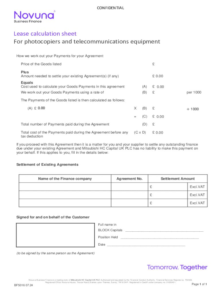 Fillable Online Lease Calculation Sheet for Photocopiers and ...