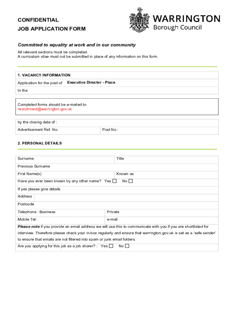 Fillable Online Confidential Job Application Form Fax Email Print ...