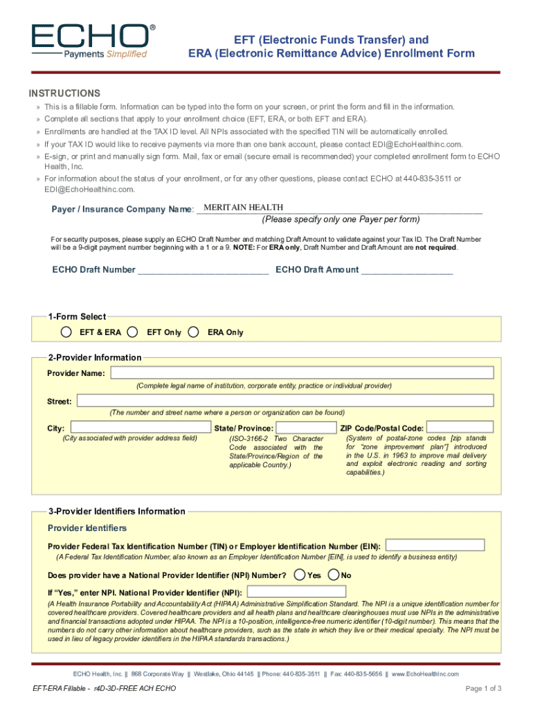 Fillable Online Eft and Era Enrollment Form Fax Email Print - pdfFiller