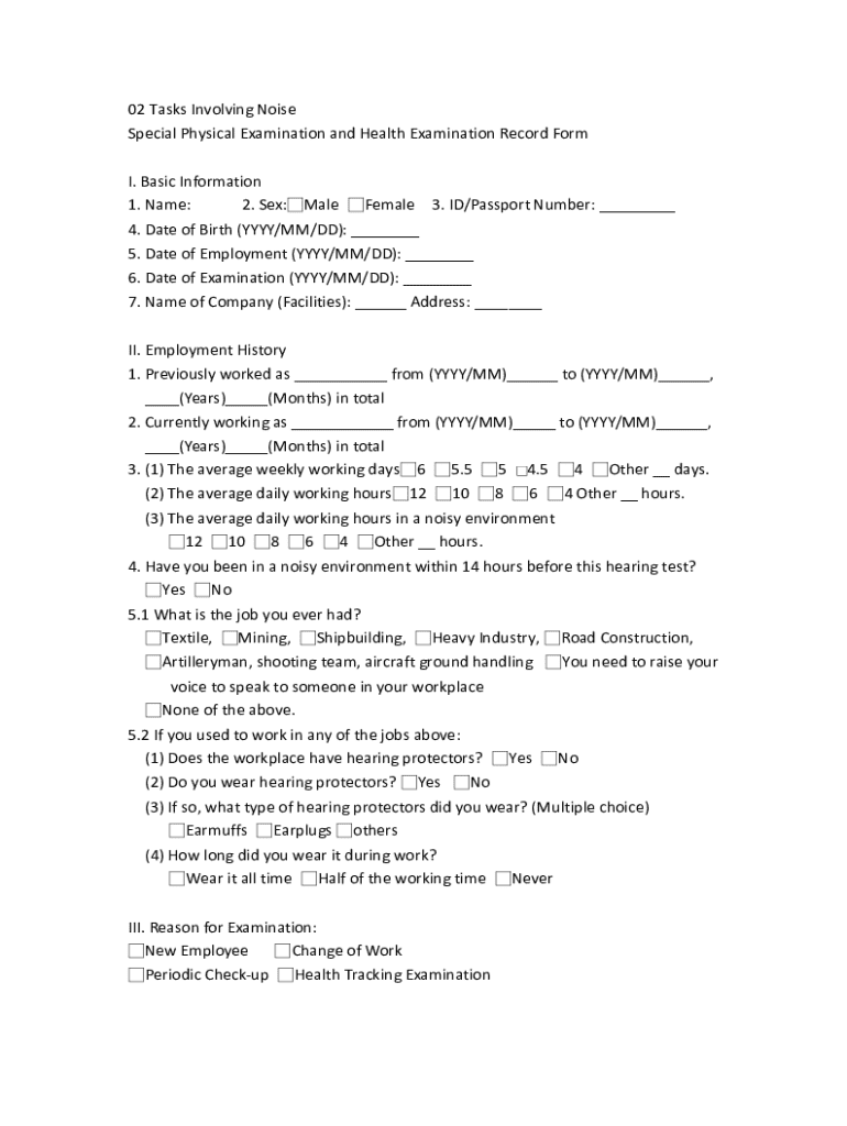 Fillable Online Tasks Involving Noise Fax Email Print - pdfFiller