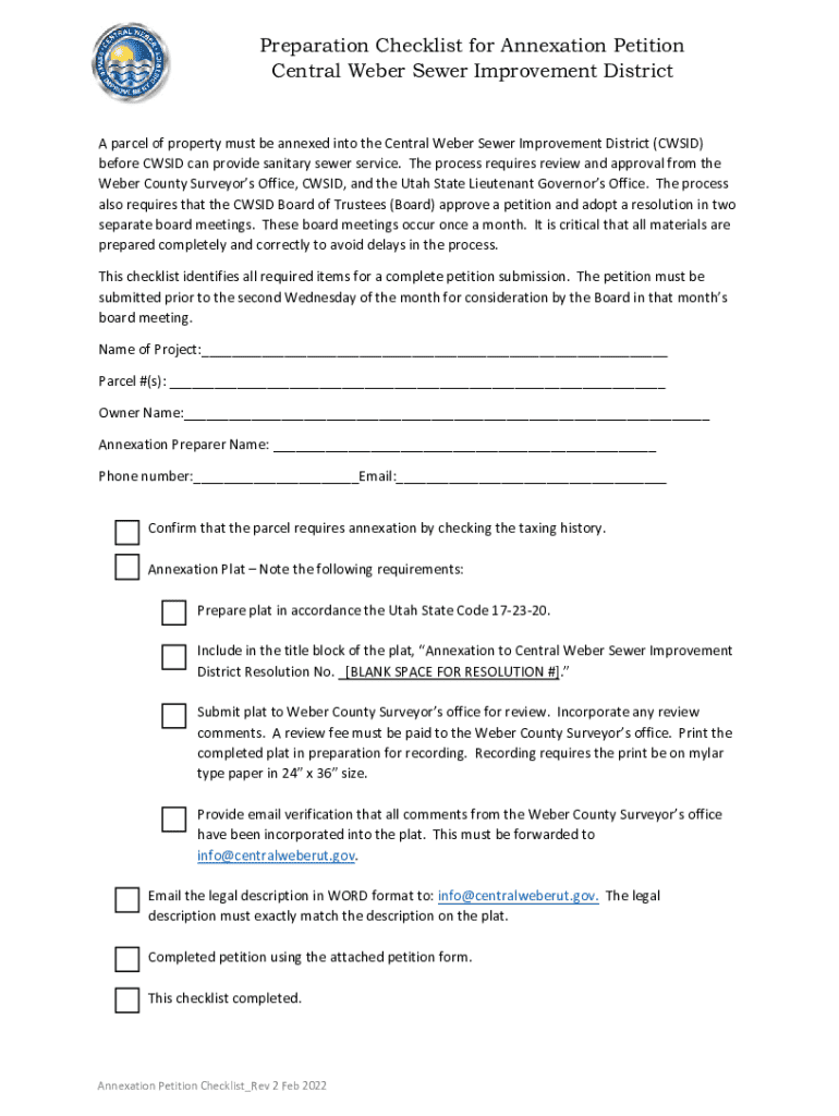 Fillable Online Preparation Checklist for Annexation Petition Fax Email ...