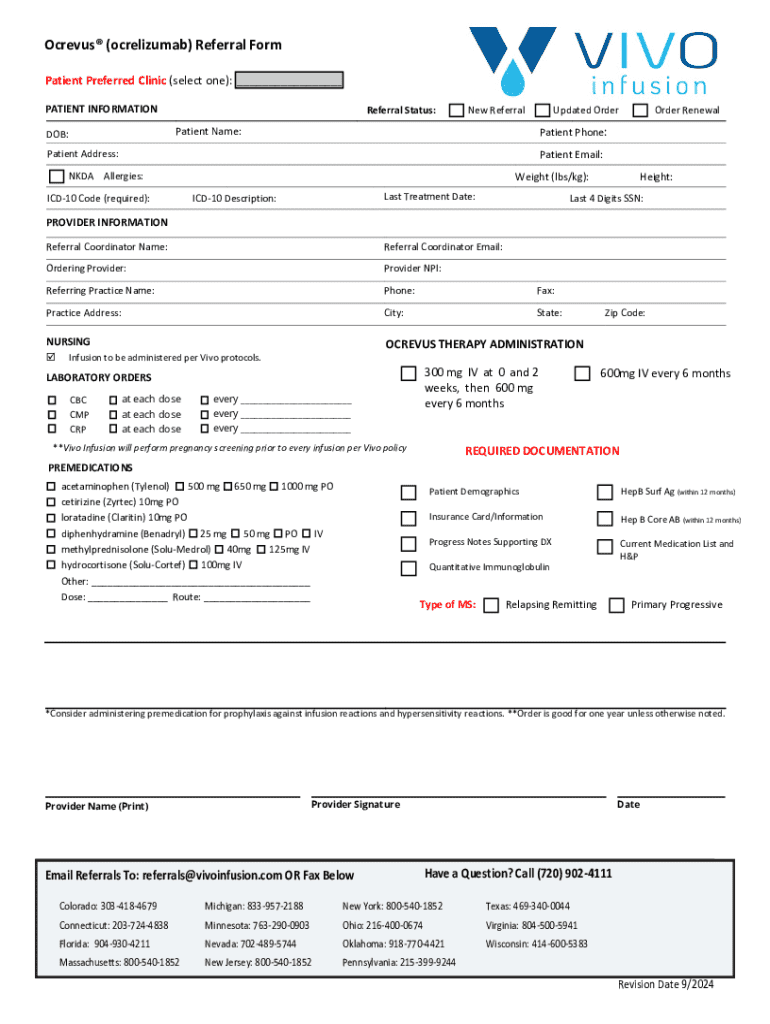 Fillable Online Ocrevus® (ocrelizumab) Referral Form Fax Email Print ...