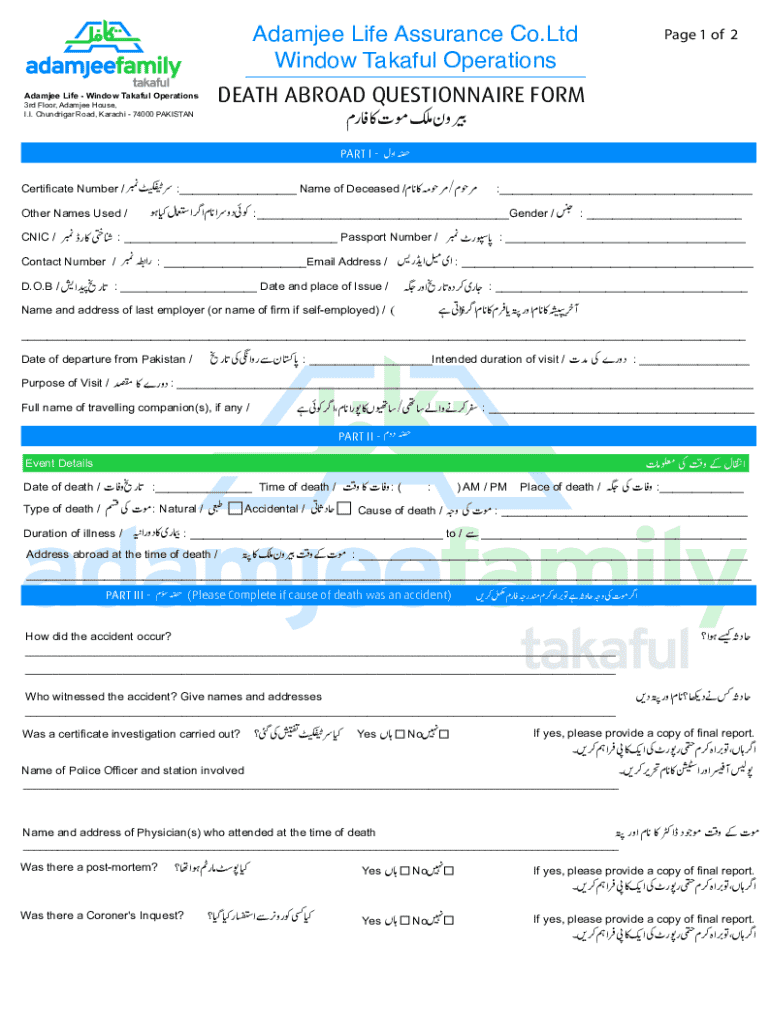 Fillable Online Death Abroad Questionnaire Fax Email Print - pdfFiller