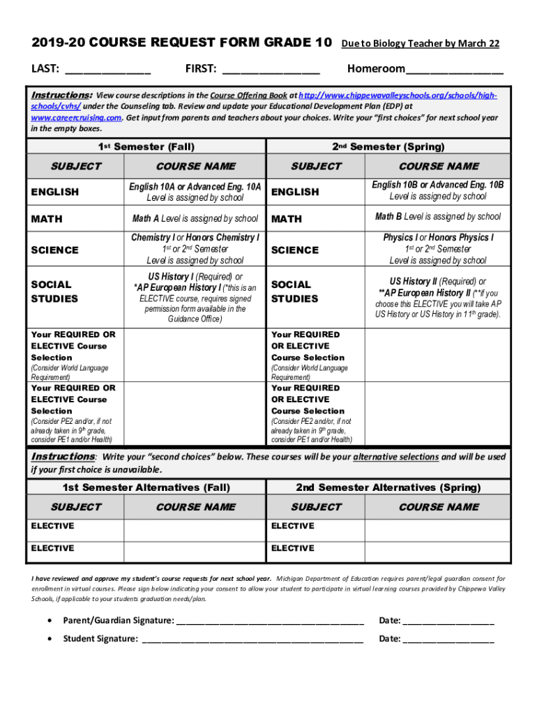 Fillable Online Course Request Form for Students Fax Email Print - pdfFiller