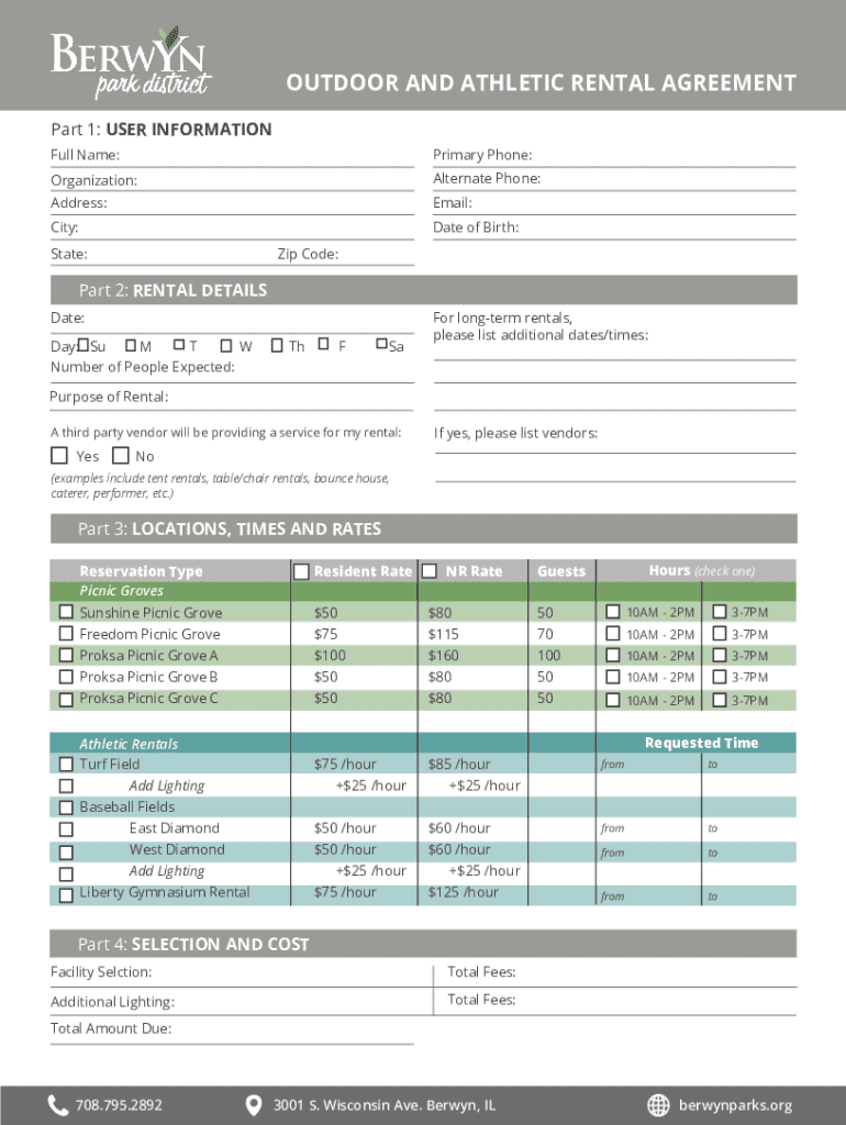 Fillable Online Outdoor and Athletic Rental Agreement Fax Email Print - pdfFiller