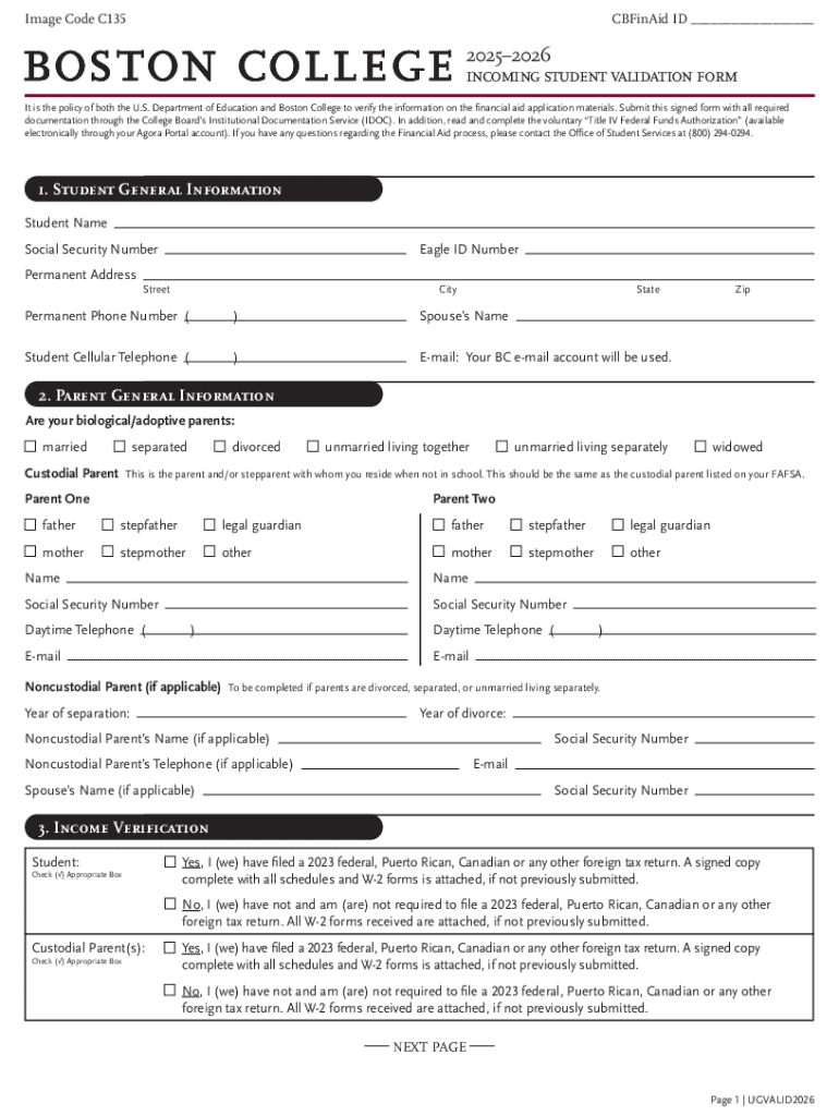 Fillable Online 2025–2026 Incoming Student Validation Form Fax Email ...