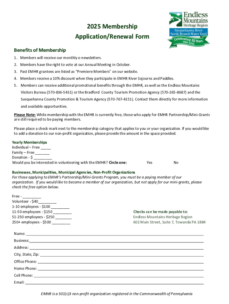 Fillable Online 2025 Membership Application/renewal Form Fax Email Print - pdfFiller