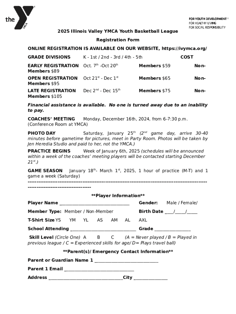 2025 Illinois Valley Ymca Youth Basketball League Registration Doc Template | pdfFiller