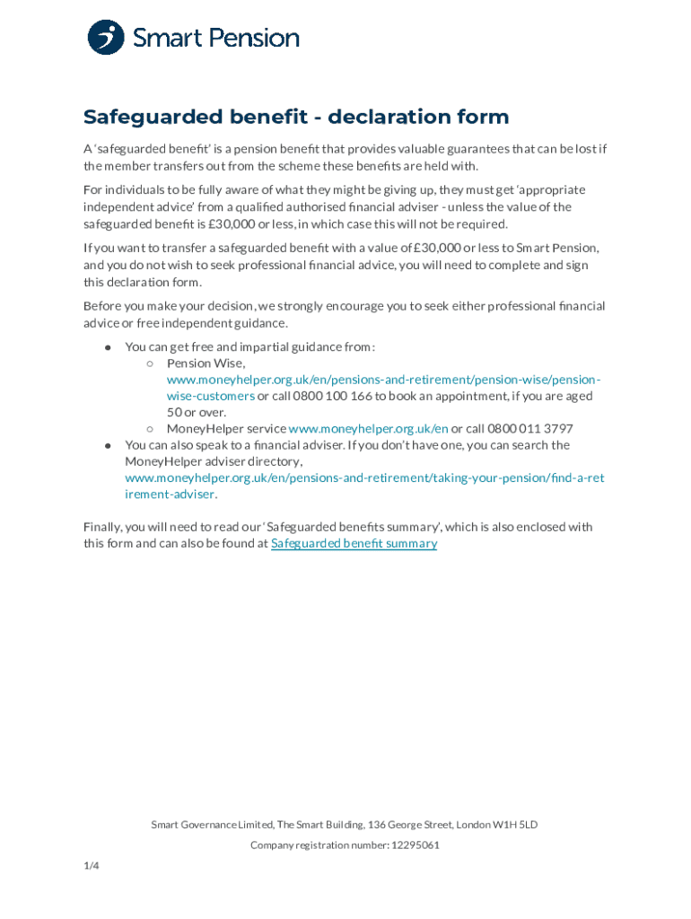 Fillable Online Safeguarded Benefit - Declaration Form Fax Email Print ...