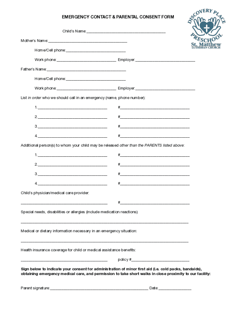 Fillable Online Emergency Contact & Parental Consent Form Fax Email Print - pdfFiller
