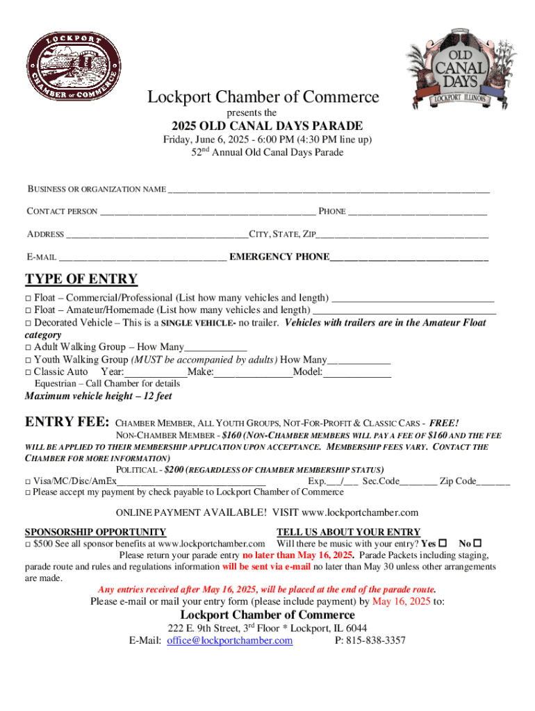 Fillable Online 2025 Old Canal Days Parade Registration Fax Email Print ...