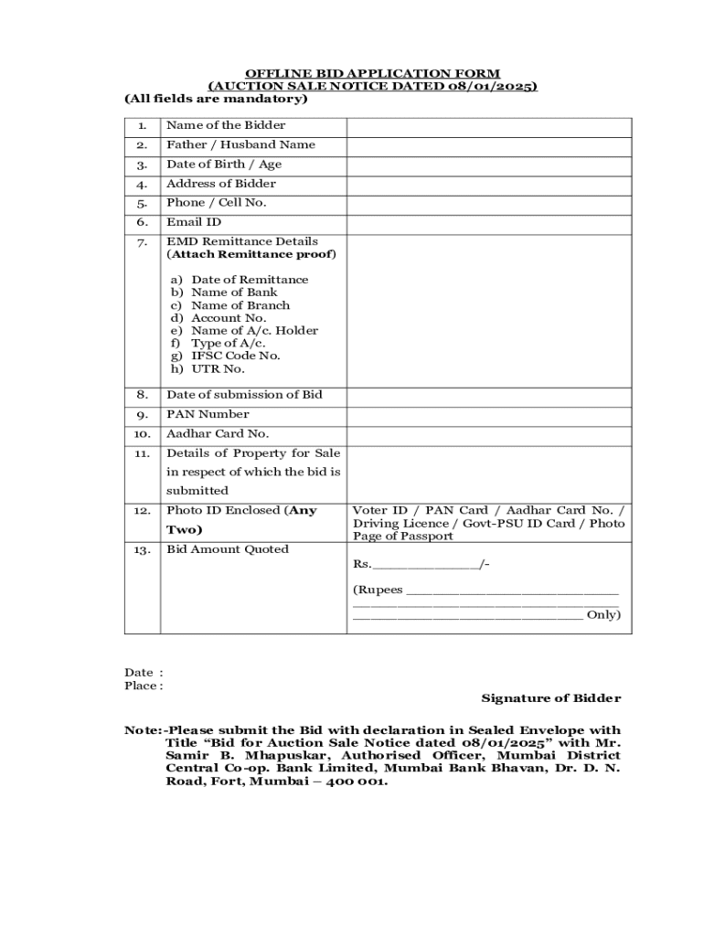 Fillable Online Auction Sale Notice Dated 08/01/2025 Fax Email Print - pdfFiller