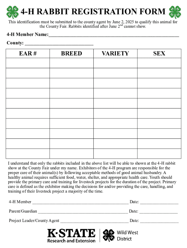 Fillable Online 4-h Rabbit Registration Fax Email Print - pdfFiller
