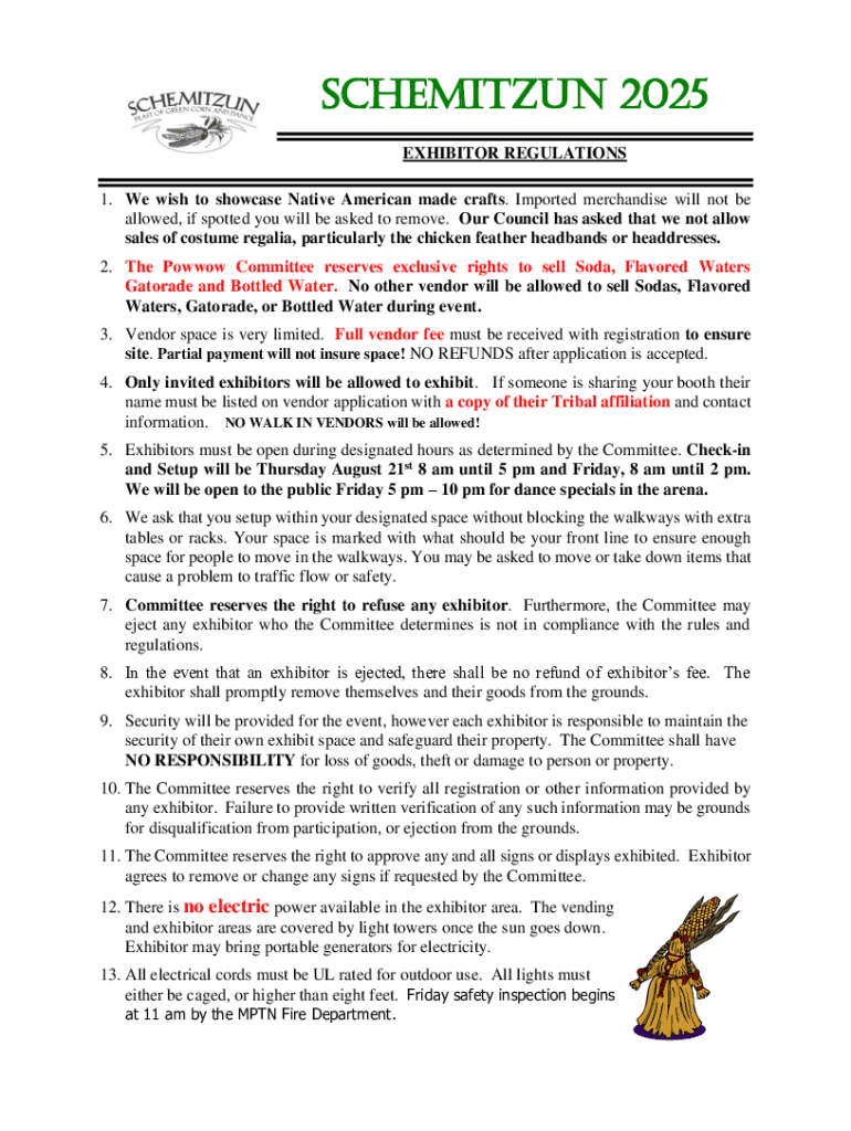 Fillable Online Exhibitor Regulations for Schemitzun 2025 Fax Email ...