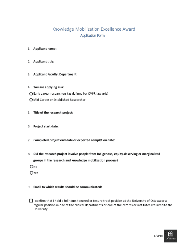 Fillable Online Knowledge Mobilization Excellence Award Fax Email Print - pdfFiller