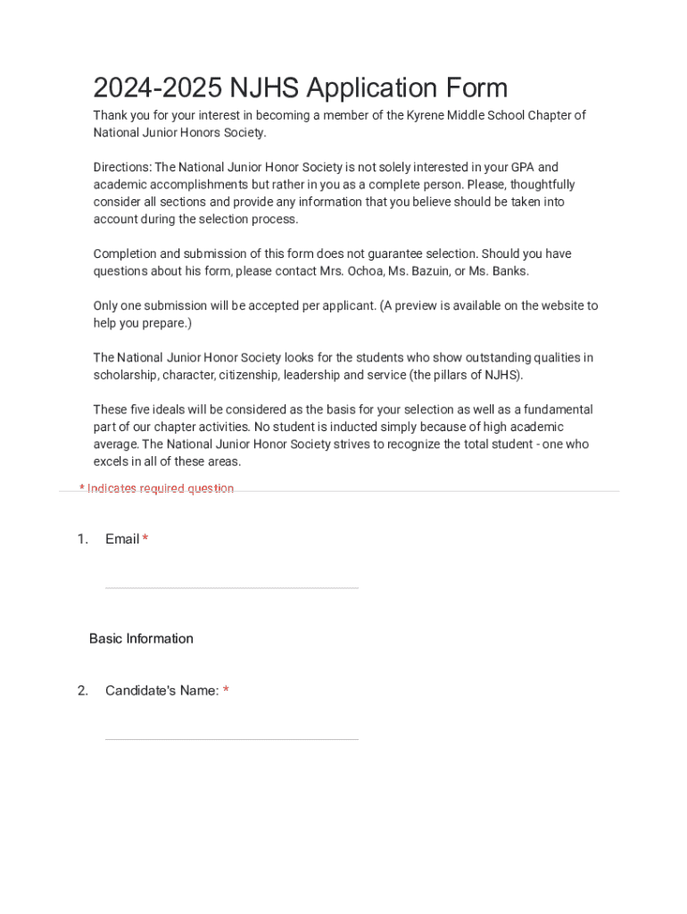 Fillable Online 2024-2025 Njhs Application Fax Email Print - pdfFiller