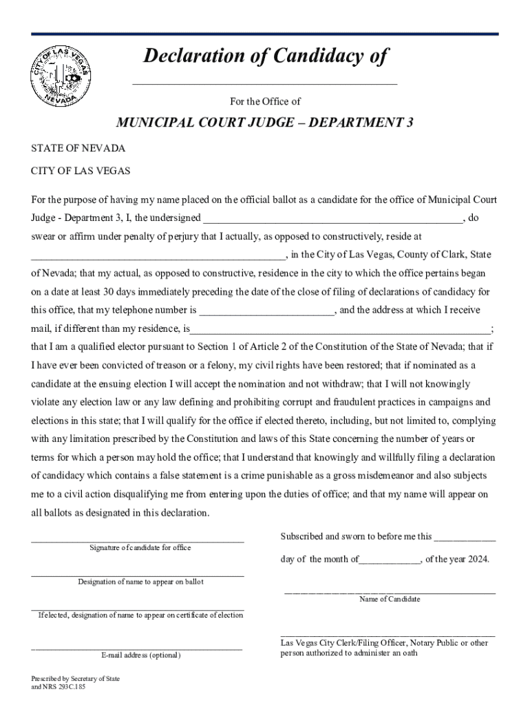 Fillable Online Declaration of Candidacy and Related Forms Fax Email ...
