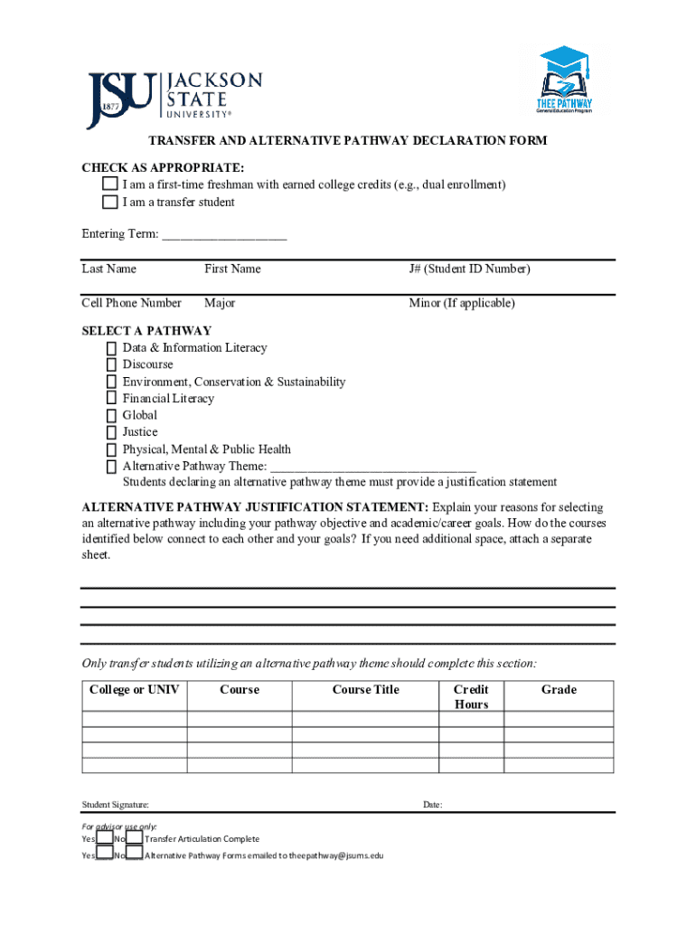 Fillable Online Transfer and Alternative Pathway Declaration Form Fax Email Print - pdfFiller