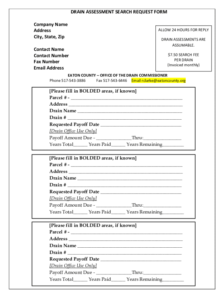 Fillable Online Drain Assessment Search Request Form Fax Email Print ...