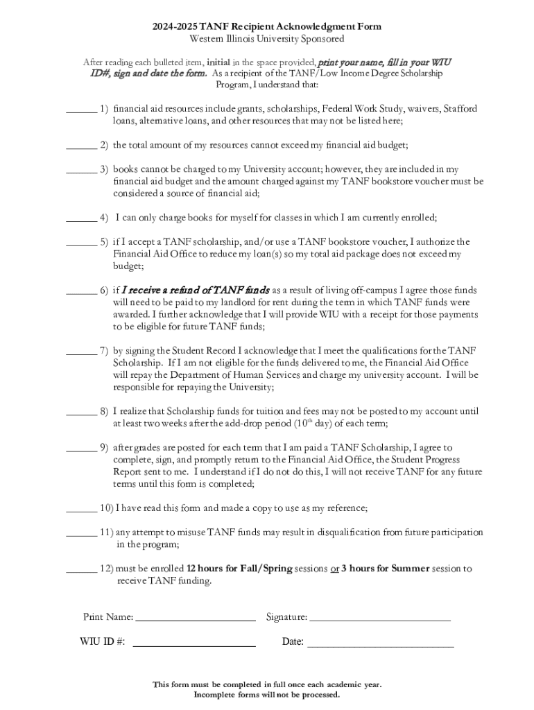 Fillable Online Tanf Recipient Acknowledgment Form Fax Email Print ...