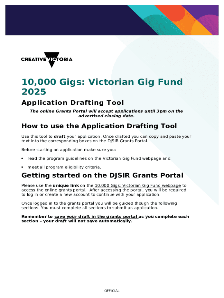10,000 Gigs: Victorian Gig Fund 2025 Application Drafting Tool ...