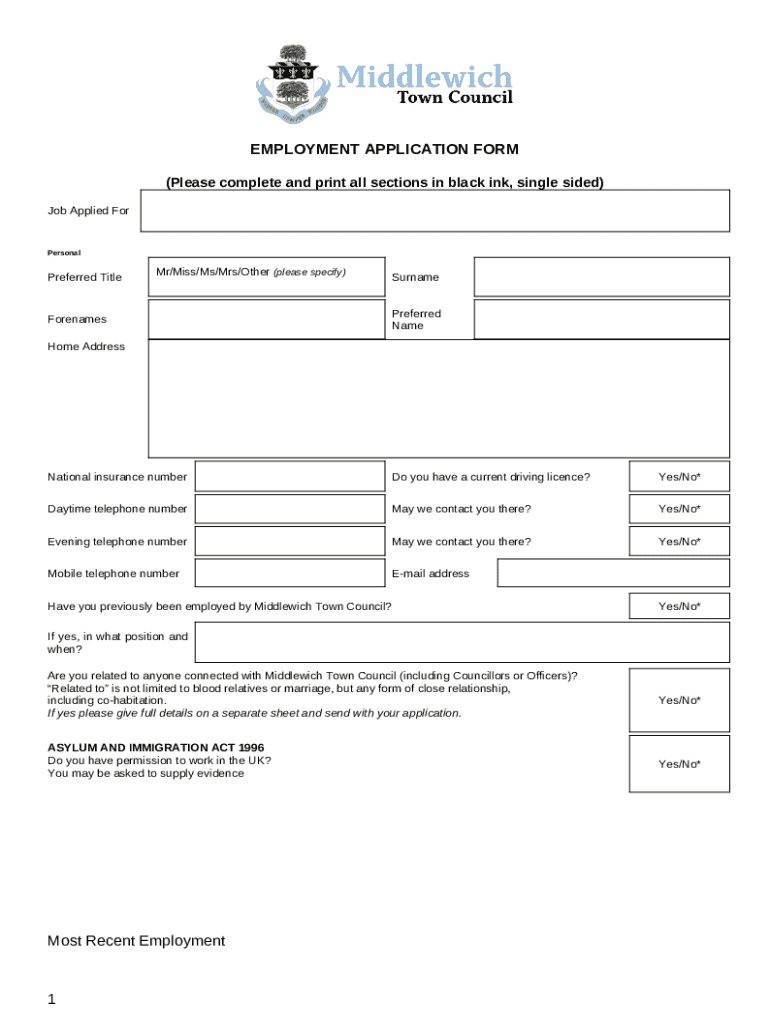 Employment Application Doc Template | pdfFiller