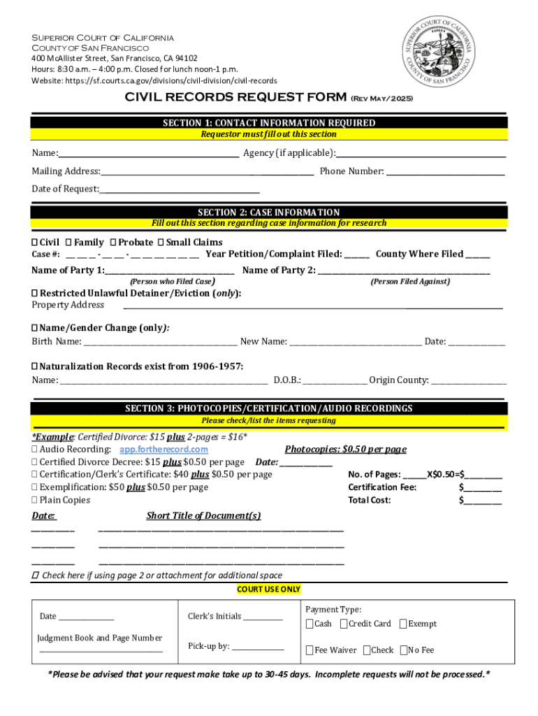 Fillable Online Civil Records Request Form (rev May/2025) Fax Email Print - pdfFiller