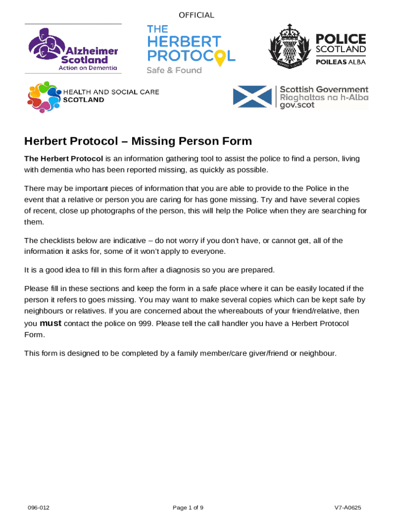 Herbert Protocol - Missing Person Doc Template | pdfFiller