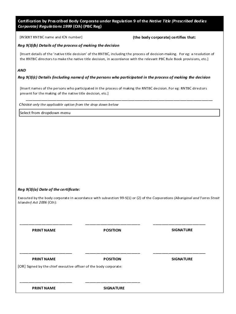 Fillable Online Regulation 9 Certificate Under Native Title Act Fax Email Print - pdfFiller