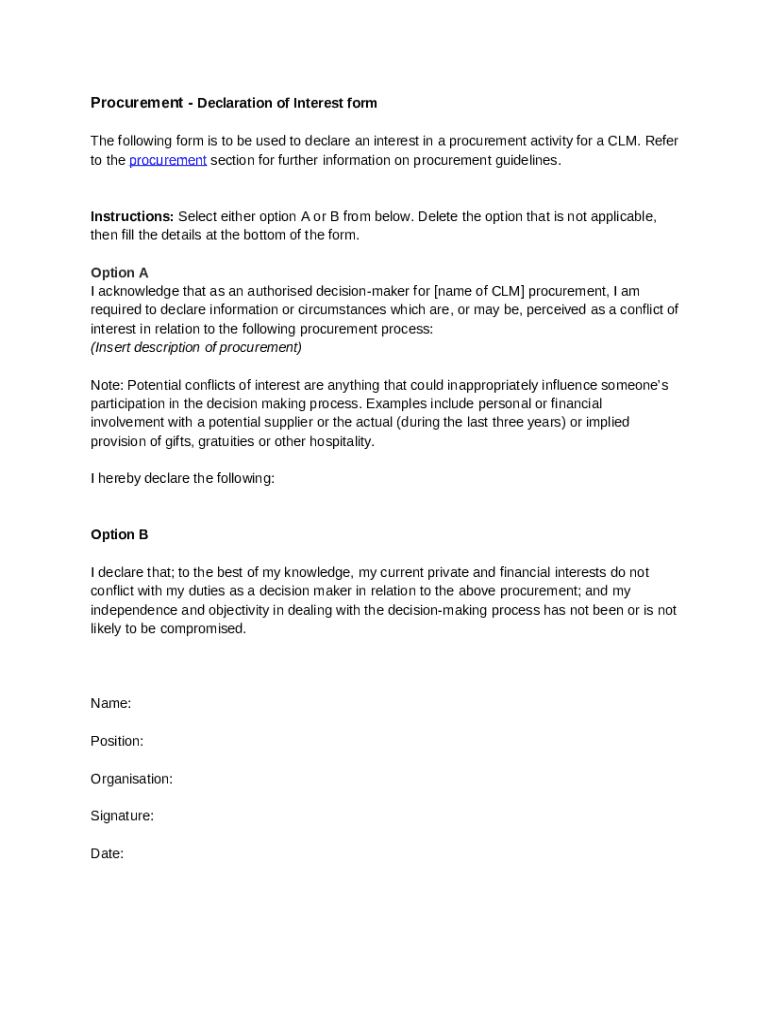 Procurement - Declaration of Interest Doc Template | pdfFiller