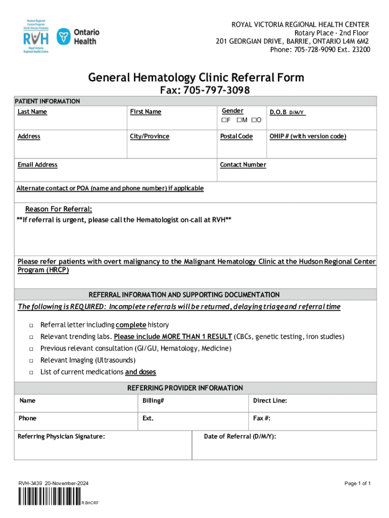 Fillable Online General Hematology Clinic Referral Form Fax Email Print ...
