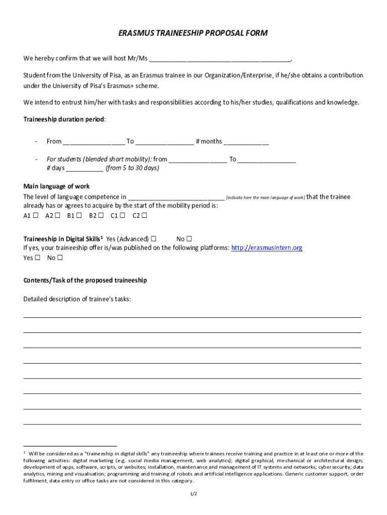 Fillable Online Erasmus Traineeship Proposal Fax Email Print - pdfFiller
