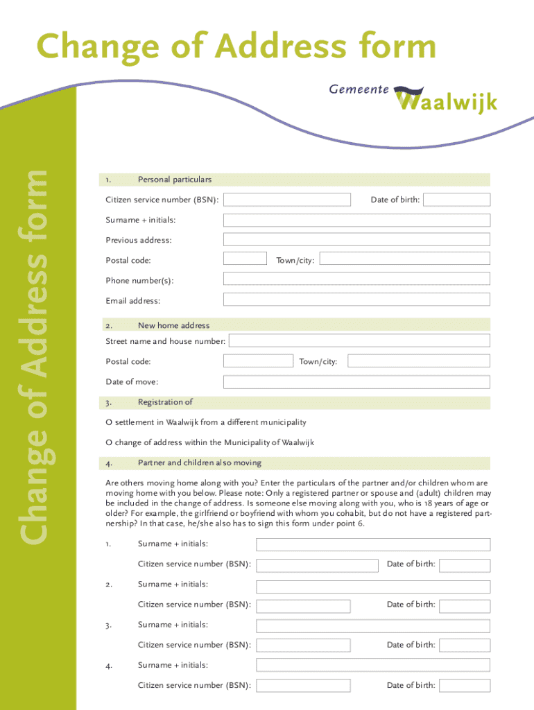 Fillable Online Change of Address Form Fax Email Print - pdfFiller